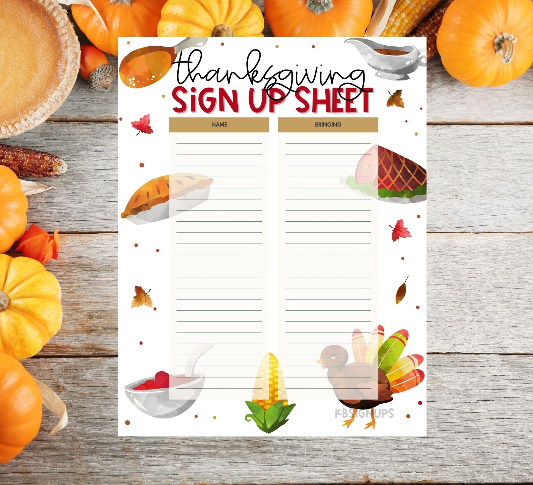 Thanksgiving POTLUCK Sign-up Sheet Harvest Party Volunteer Sign up ...