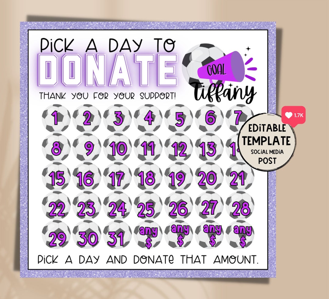 Soccer Pick A Date to Donate | Purple Soccer Team Fundraiser | Pay for ...