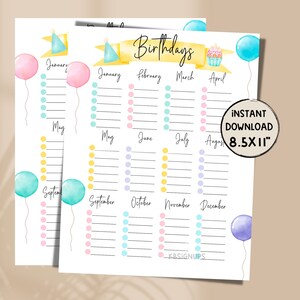 Birthday Tracker Printable Template | Birthday Planner Printable ...