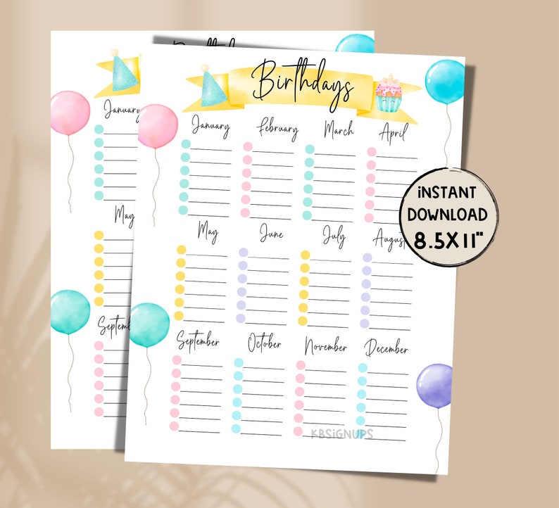 Birthday Tracker Printable Template | Birthday Planner Printable ...