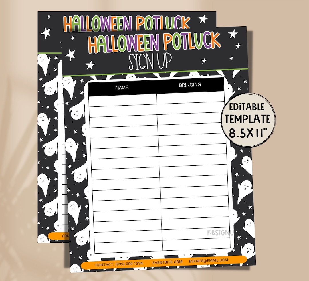 Halloween POTLUCK Editable Sign-up Sheet Template Spooky Volunteer Sign ...