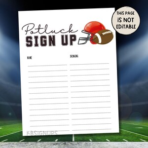 Football POTLUCK Sign-up Sheet - Class Party| Instant Download Party ...