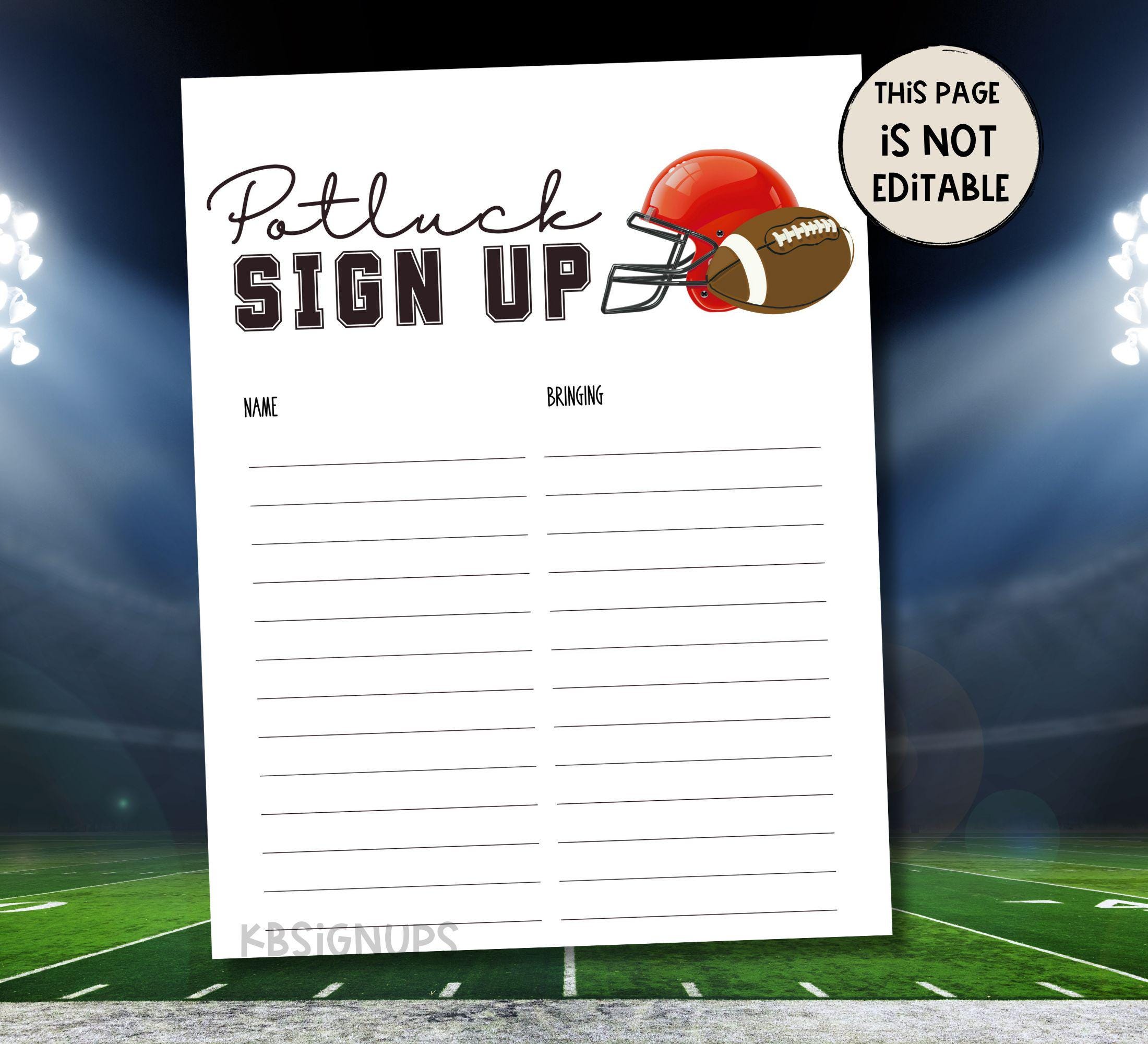 Football POTLUCK Sign-up Sheet - Class Party| Instant Download Party ...