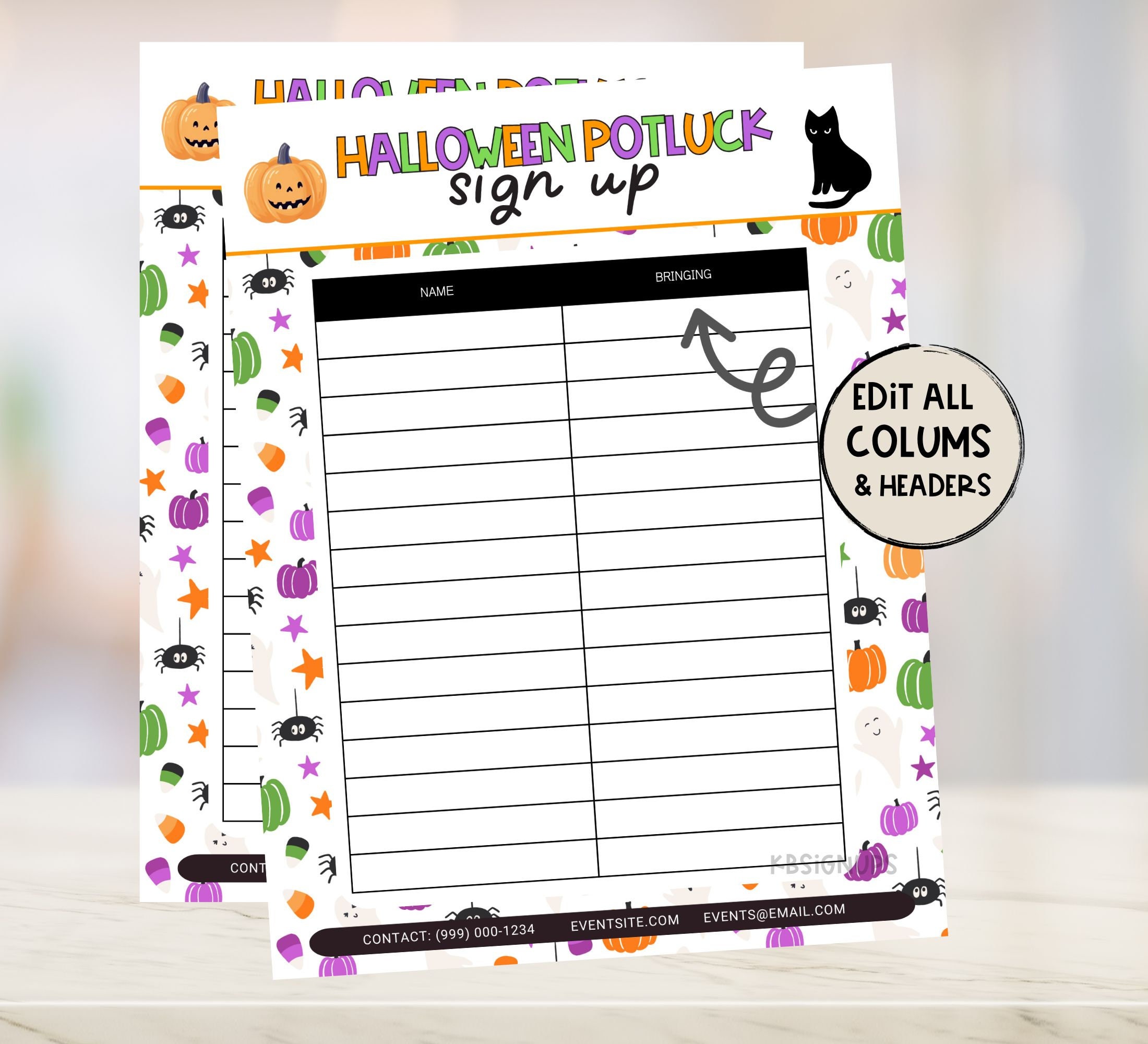 Halloween POTLUCK Editable Sign-up Sheet Template - Cute Ghost | Spooky ...