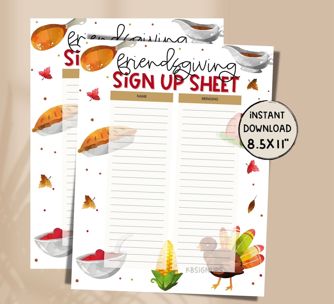 FRIENDSGIVING POTLUCK Sign-up Sheet - Harvest Party | Volunteer Sign up ...