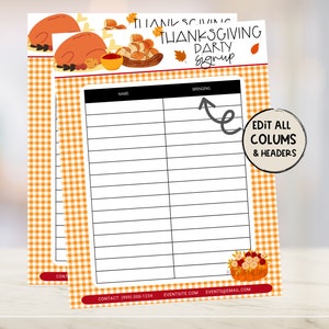 Thanksgiving Party Editable Sign-up Sheet Template - Thanksgiving Class ...
