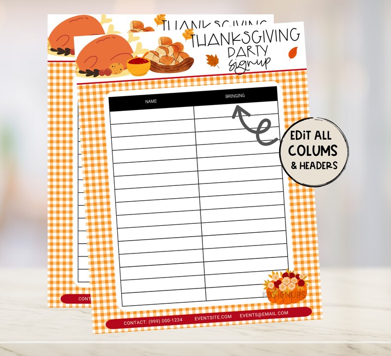 Thanksgiving Party Editable Sign-up Sheet Template - Thanksgiving Class ...