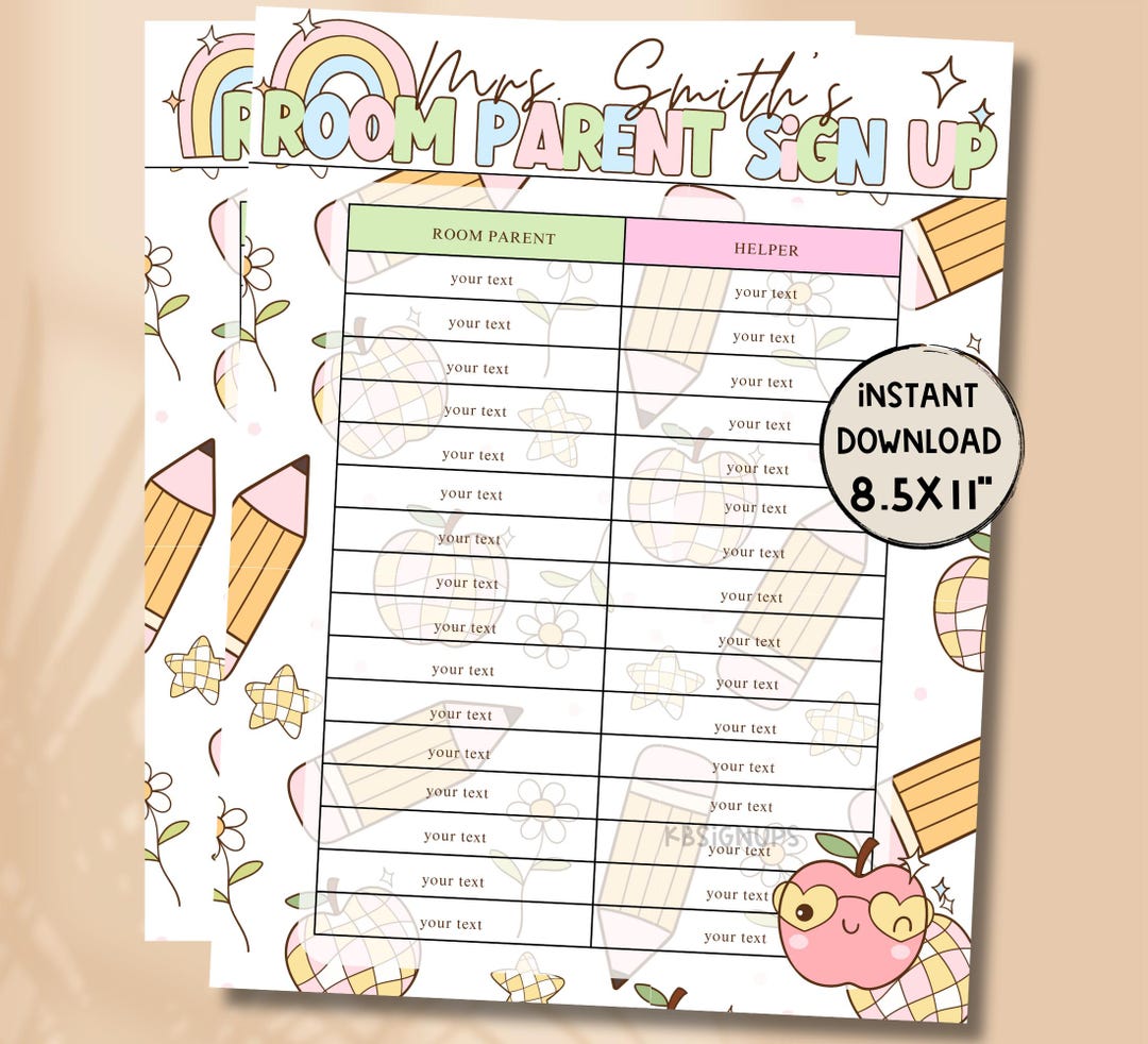 Room Parent Sign-up Sheet Teacher Helper Sign up Instant Download ...
