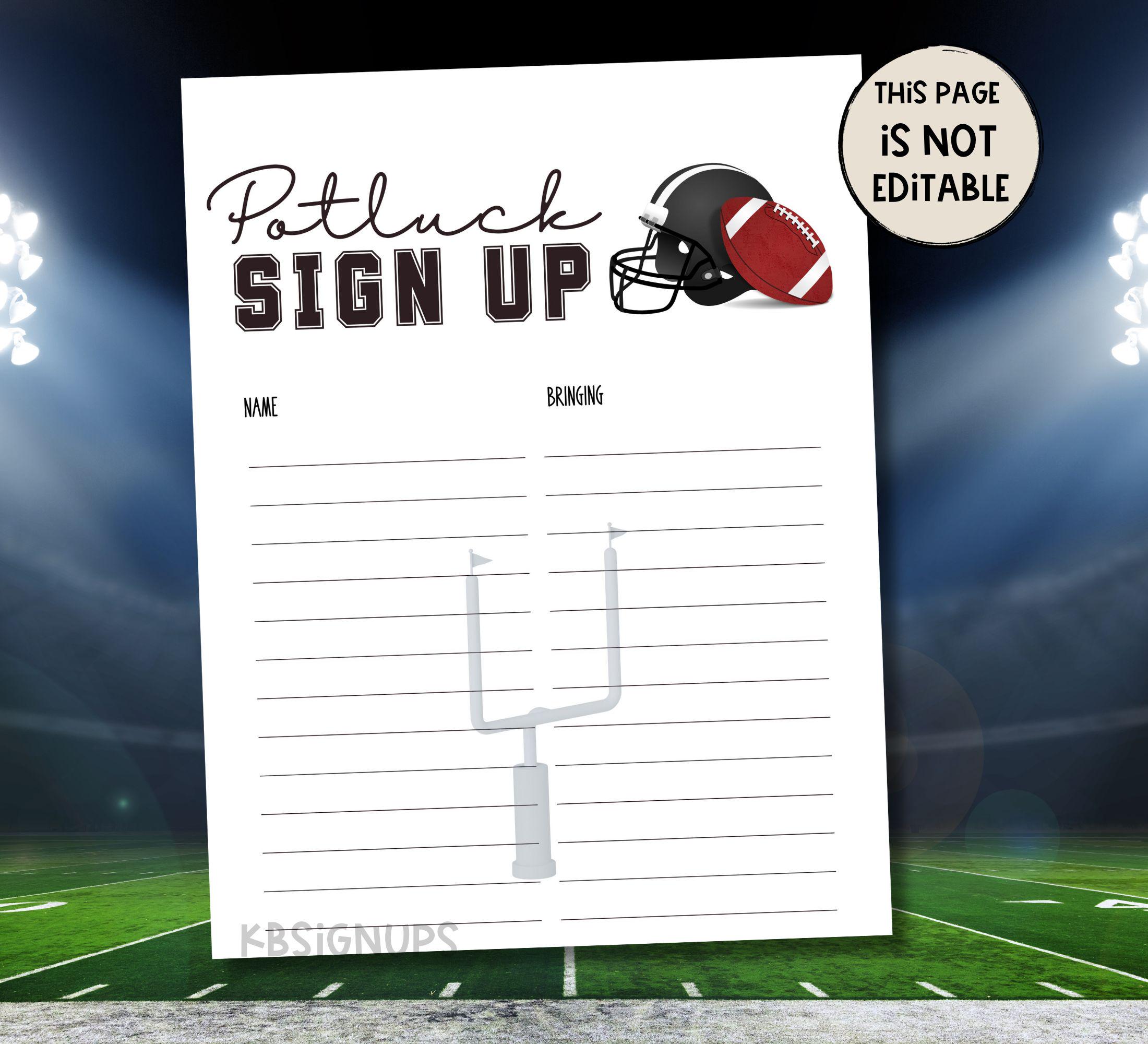Football POTLUCK Sign-up Sheet - Class Party| Instant Download Party ...