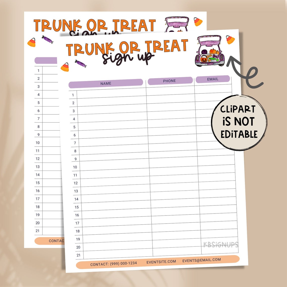 Trunk or Treat Editable Sign-up Sheet Template - Volunteer Sign up ...
