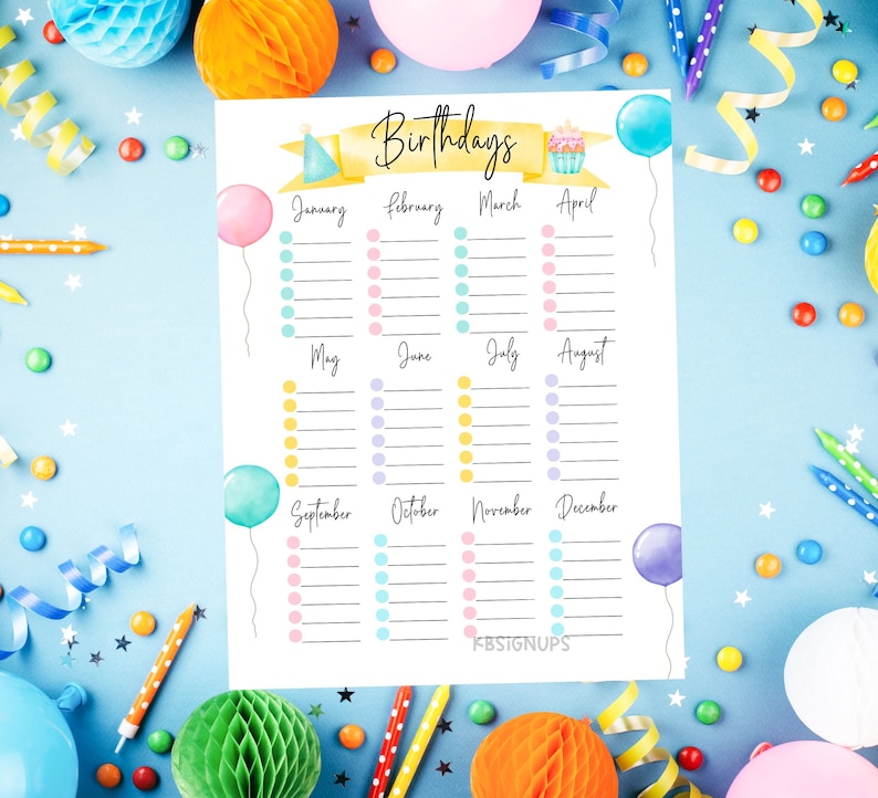 Birthday Tracker Printable Template | Birthday Planner Printable ...