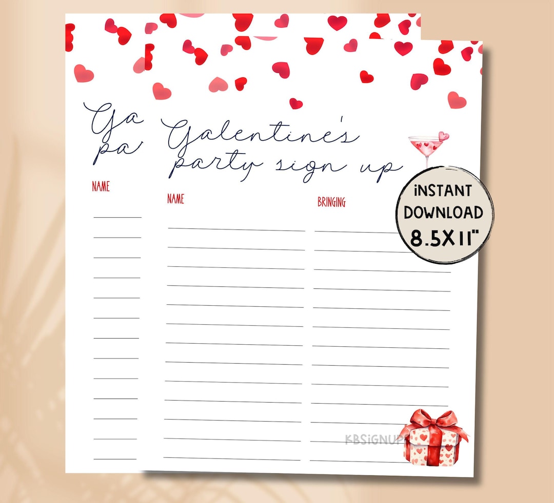 Galentine's Girls Sign-up Sheet | Valentines Party Sign up | Girls ...