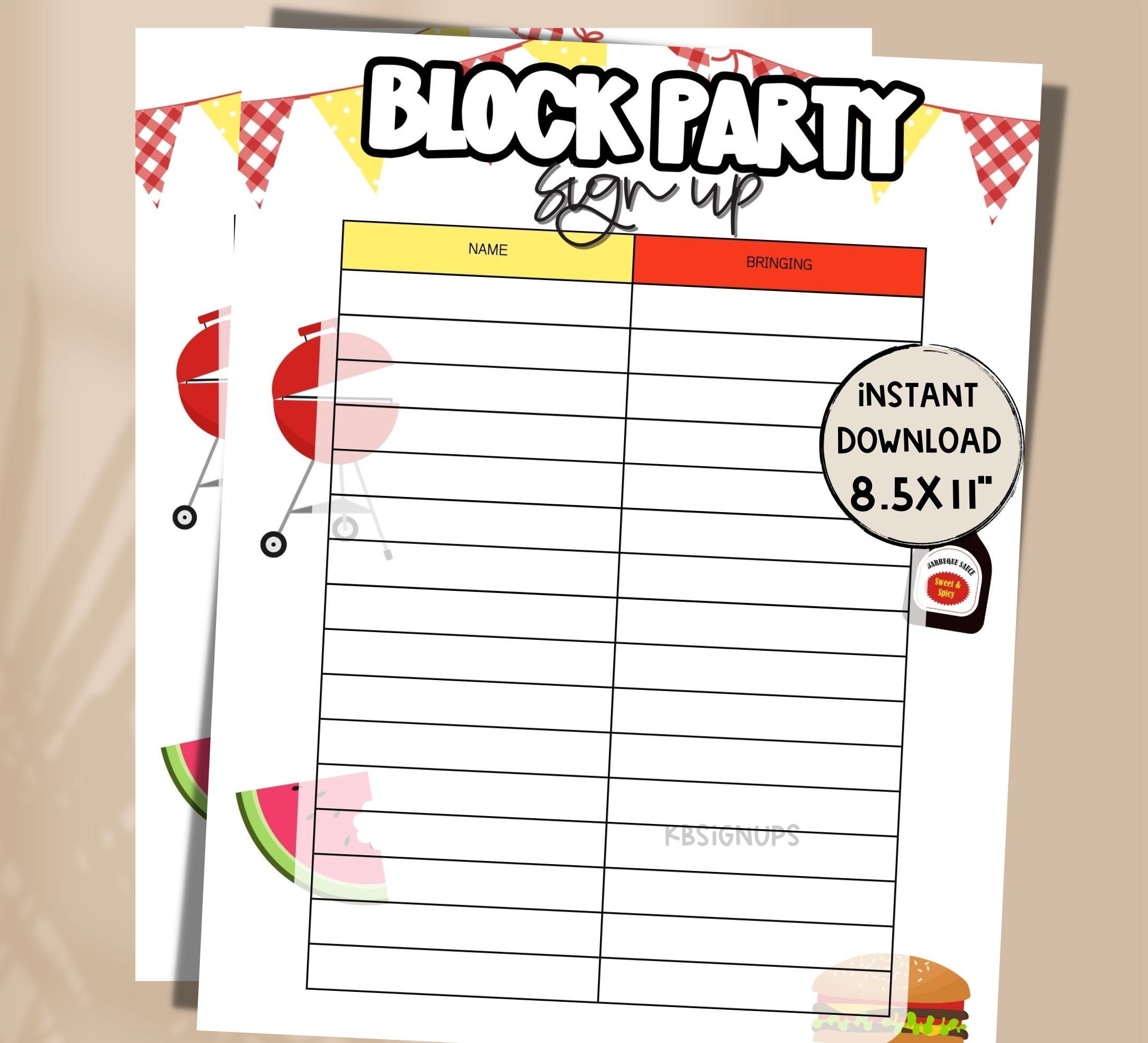 Summer BBQ PARTY Potluck Sign-up Sheet - End of Summer Party Black ...