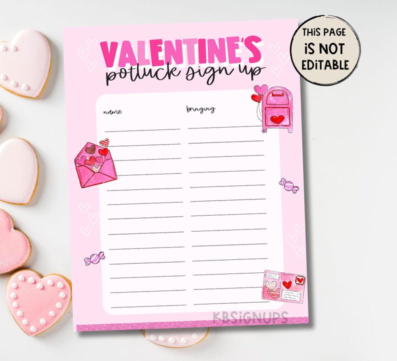 Valentines Day POTLUCK Sign-up Sheet - Kids Valentine Class Party ...