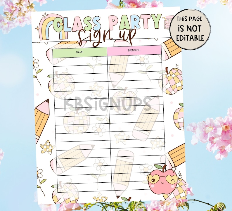 Class Party Sign-up Sheet - Spring Preschool Class Party | Instant ...