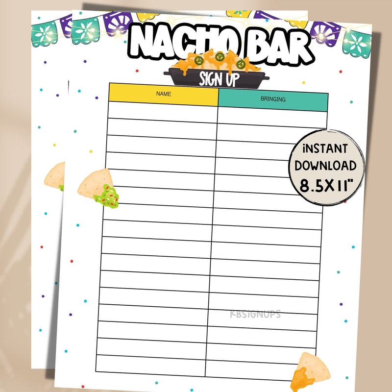 Taco Bar Sign up Sheet Printable - Etsy