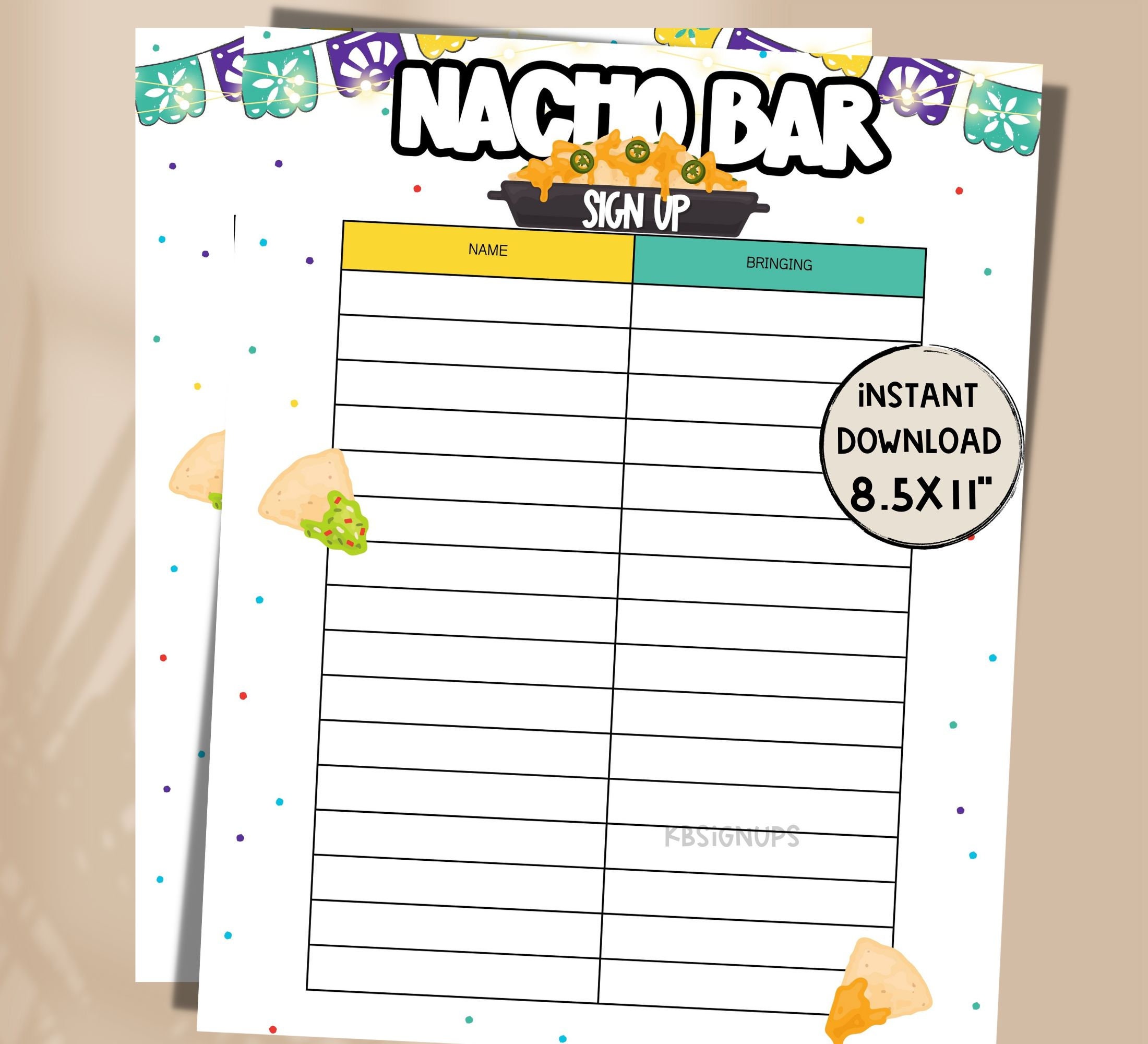 Fiesta Potluck Sign up Sheet | Nacho Bar Sign up | Office Potluck Party ...