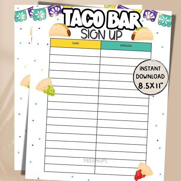 Taco Bar Sign up Sheet - Etsy