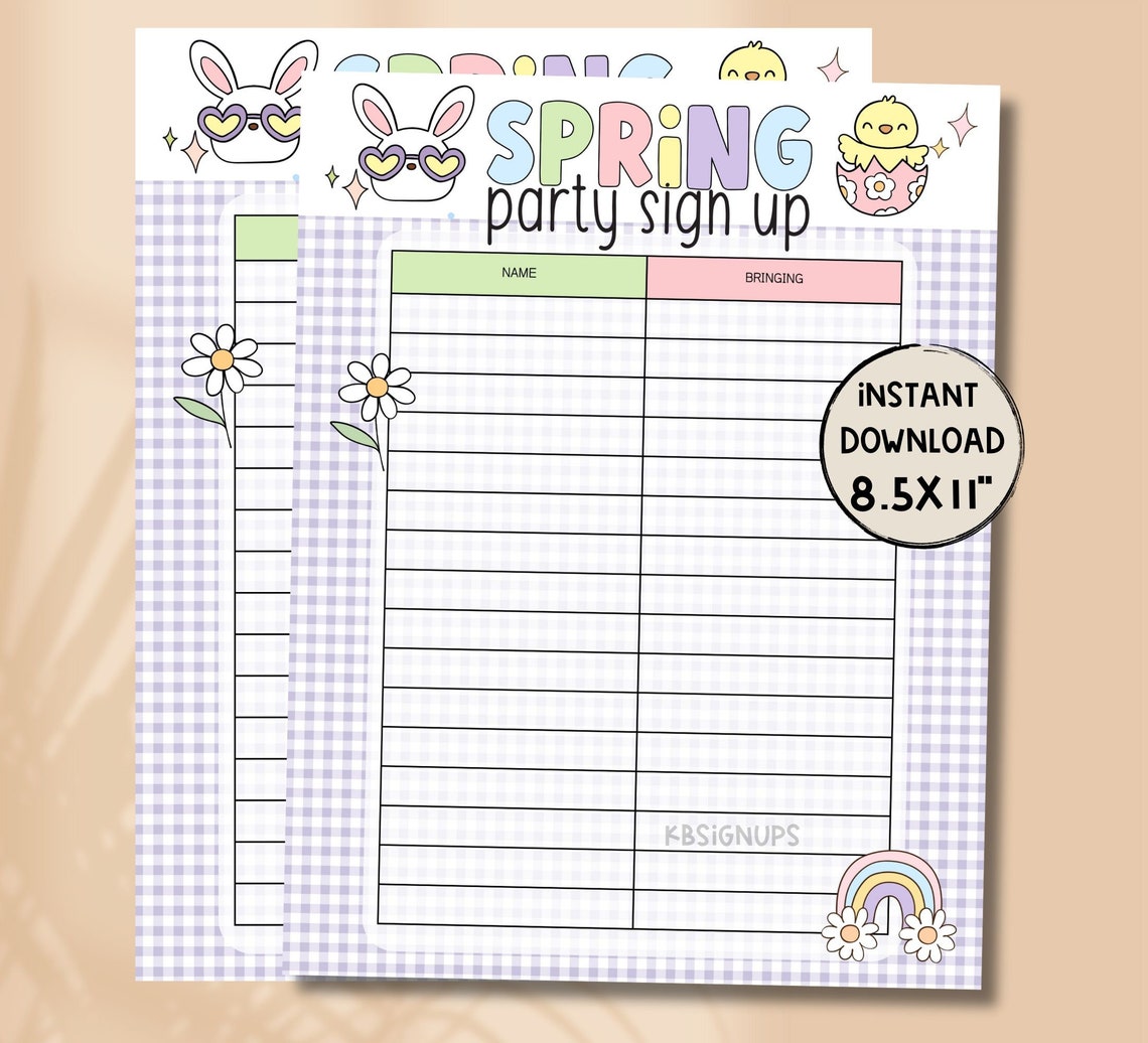 Spring Class Party Sign-up Sheet - Easter Preschool Class Party ...