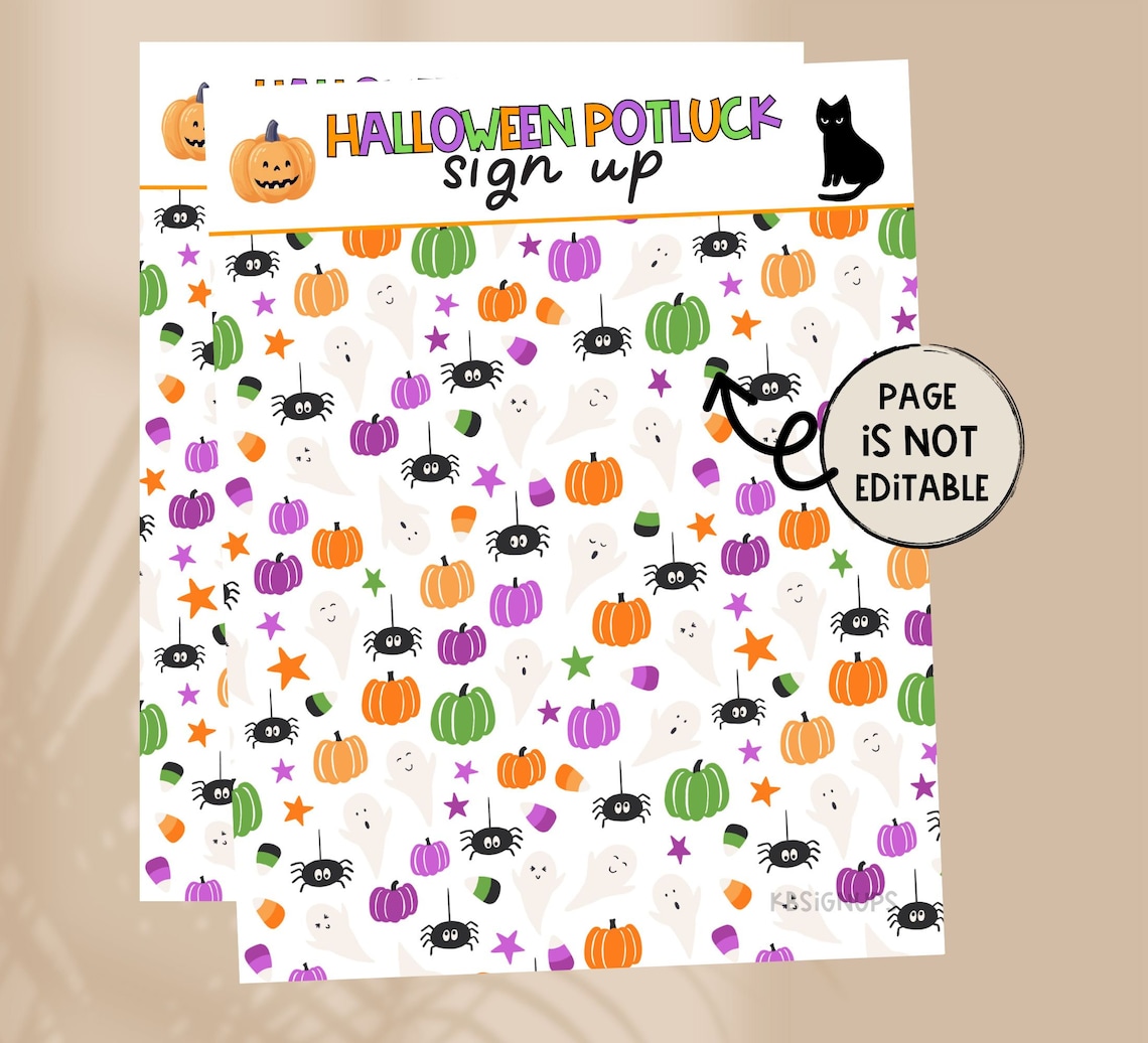 Halloween POTLUCK Editable Sign-up Sheet Template - Cute Ghost | Spooky ...
