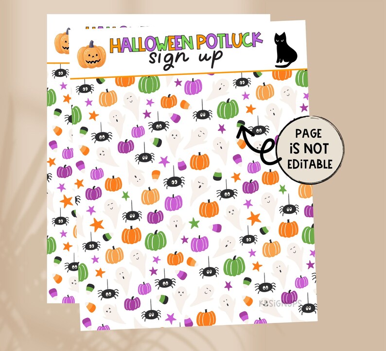 Halloween POTLUCK Editable Sign-up Sheet Template - Cute Ghost | Spooky ...