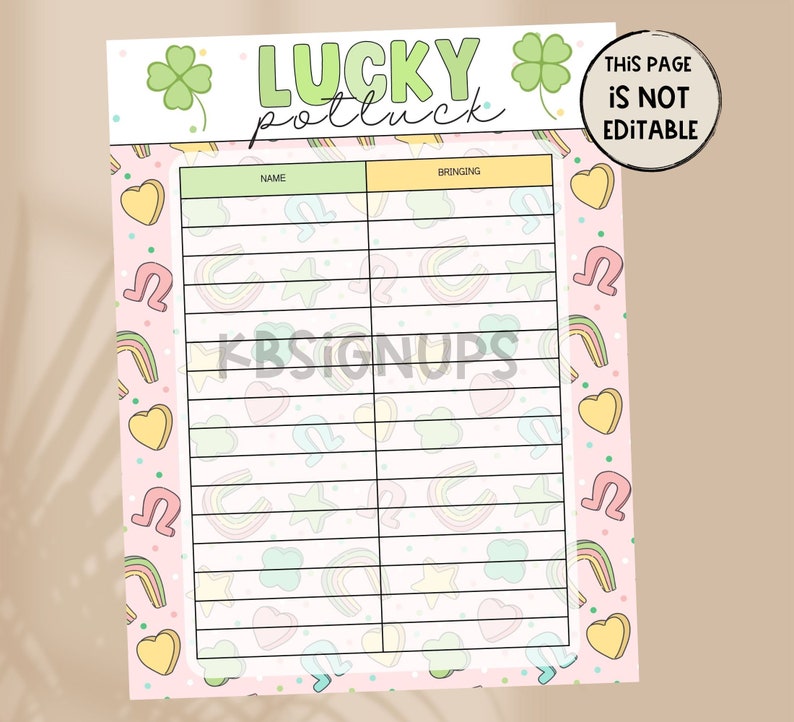 St. Patricks PARTY POTLUCK Sign-up Sheet - March Class Party ...