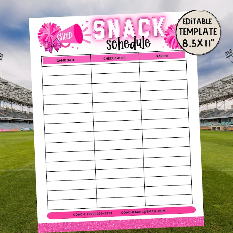 Pink Cheer Snack Sign up | Editable Cheerleader Snack Sign up | Game ...