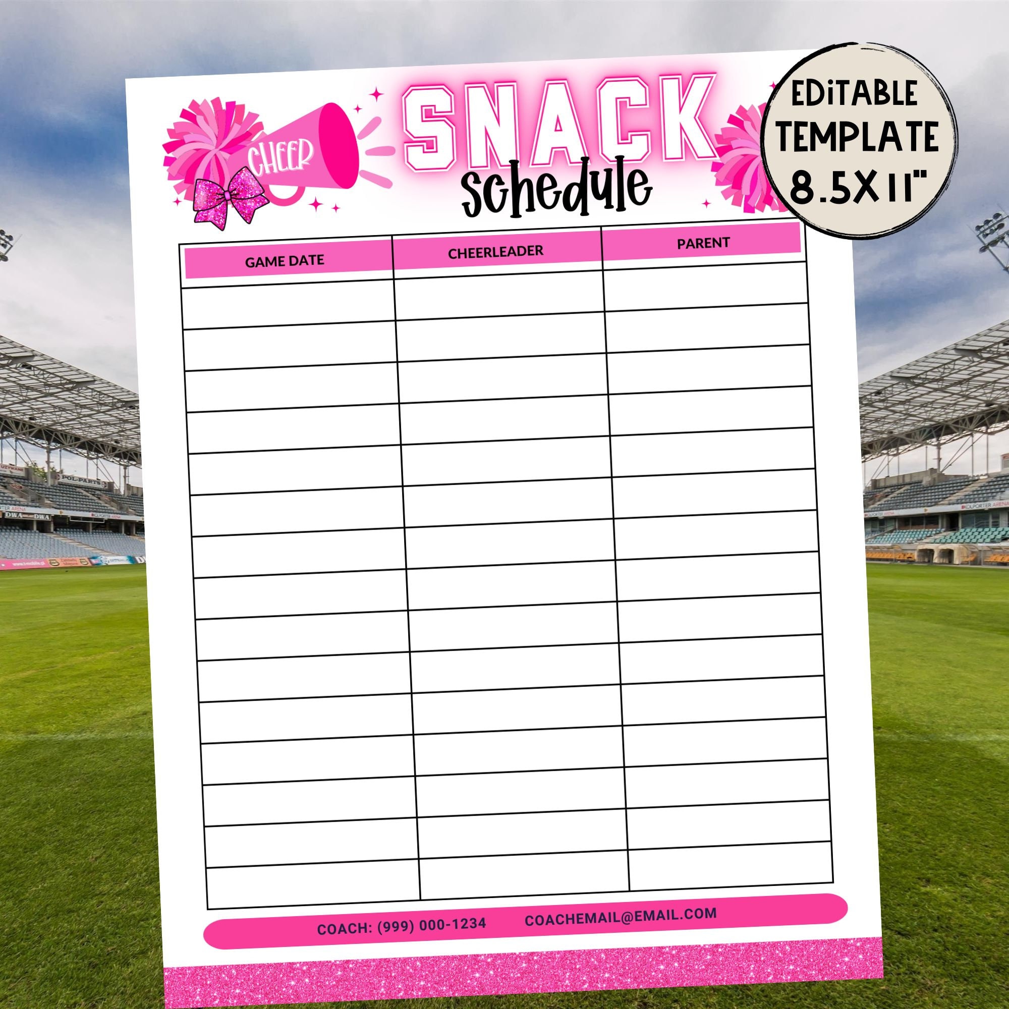 Pink Cheer Snack Sign up | Editable Cheerleader Snack Sign up | Game ...