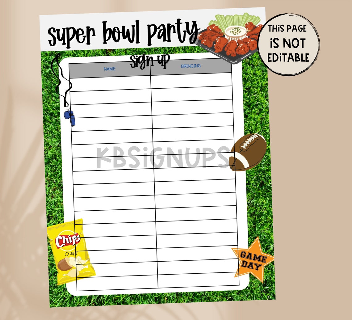 Football POTLUCK Sign-up Sheet - Class Party| Instant Download Party ...