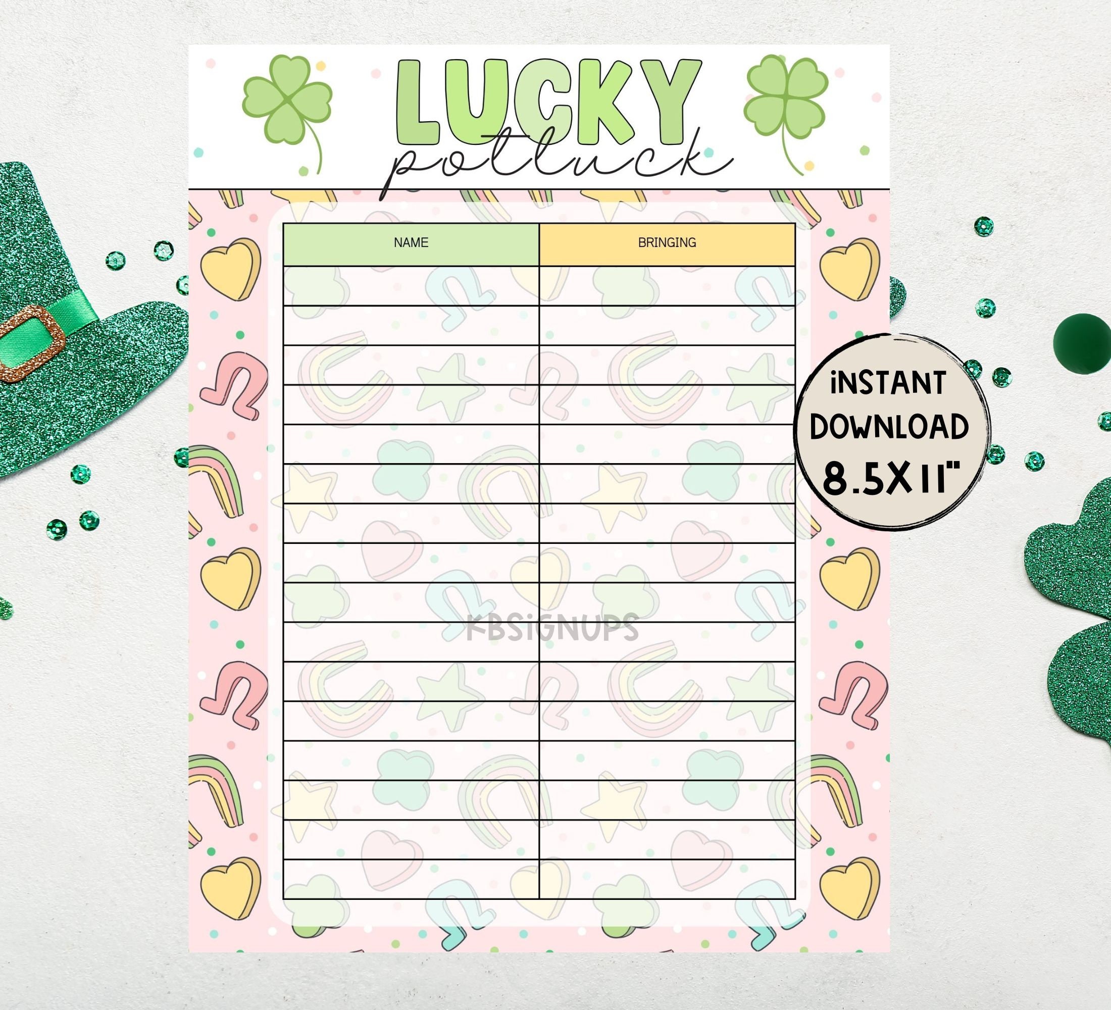St. Patricks PARTY POTLUCK Sign-up Sheet - March Class Party ...
