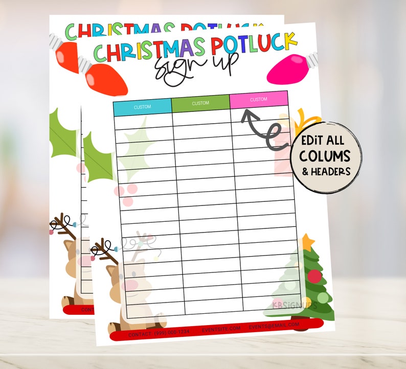 Christmas Party POTLUCK Sign-up Sheet - Christmas Preschool Class Party ...