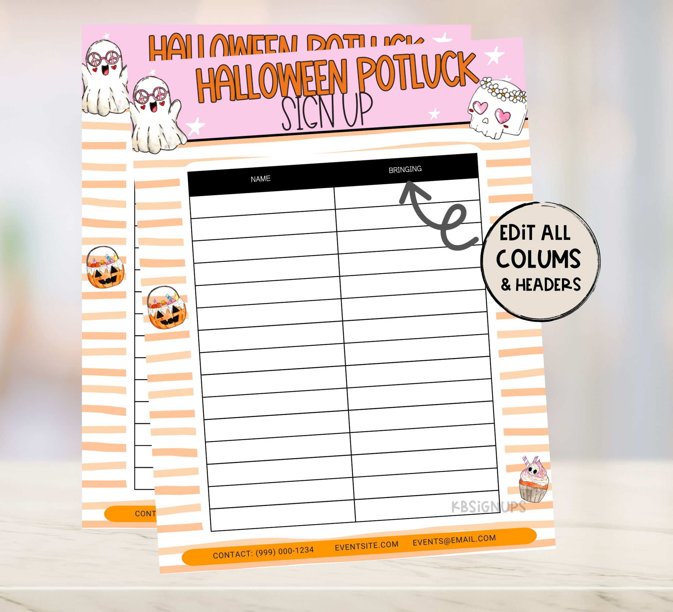 Halloween POTLUCK Editable Sign-up Sheet Template Groovy Ghost Spooky ...
