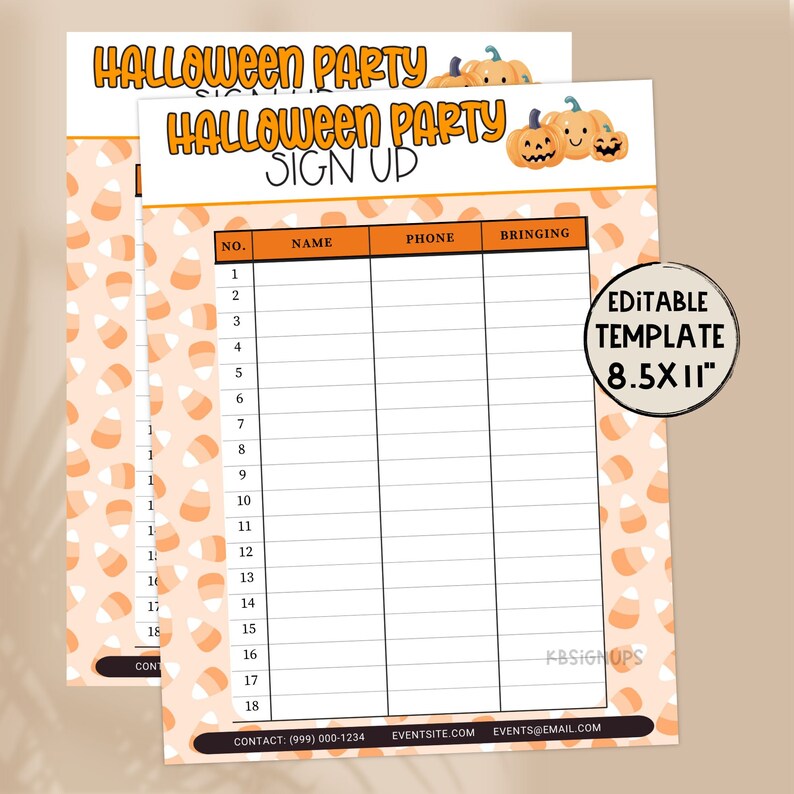 Halloween Party Editable Sign-up Sheet Template - Volunteer Sign up ...