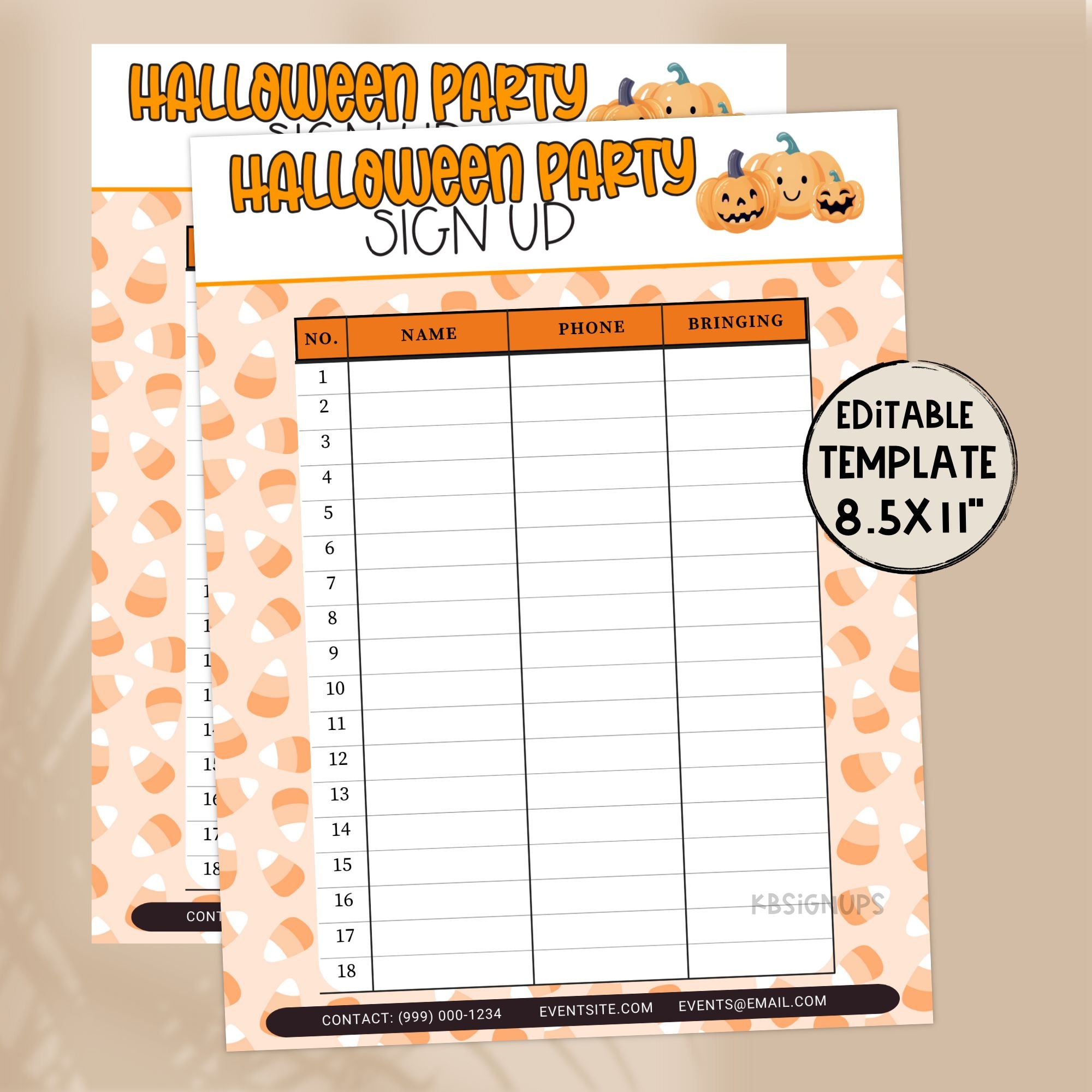 Halloween Party Editable Sign-up Sheet Template - Volunteer Sign up ...