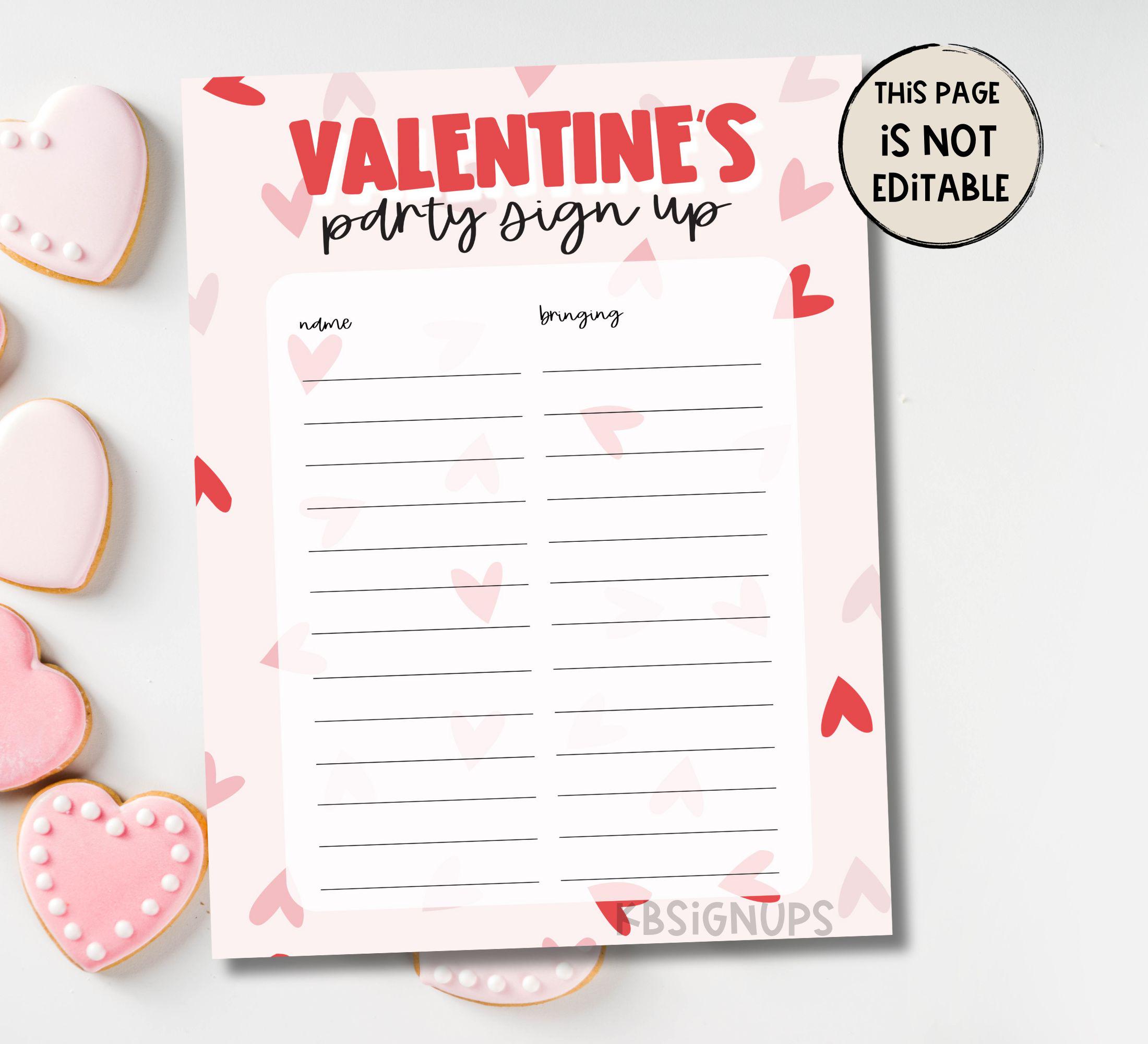 Valentines Day POTLUCK Sign-up Sheet - Kids Valentine Class Party ...