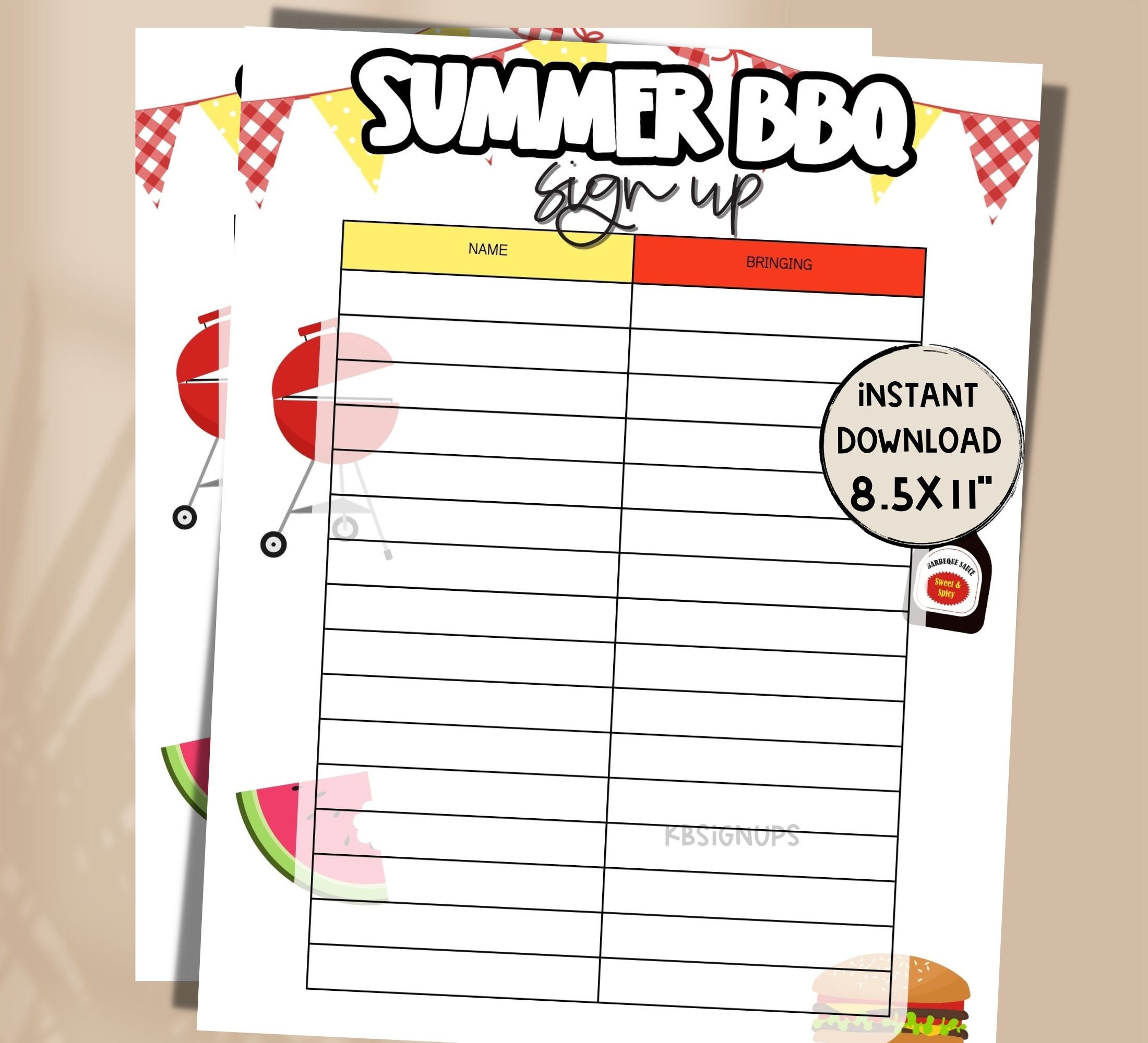 Summer BBQ PARTY Potluck Sign-up Sheet - End of Summer Party Black ...