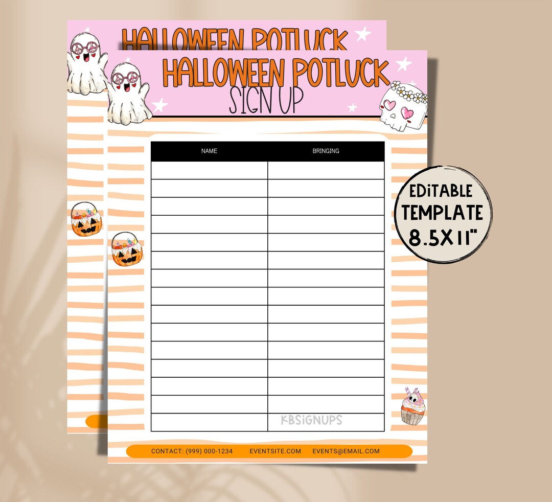Halloween POTLUCK Editable Sign-up Sheet Template Groovy Ghost Spooky ...