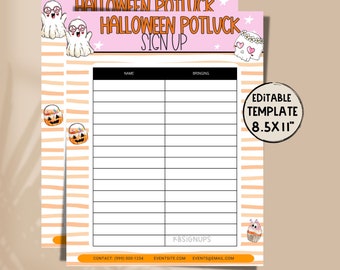 Halloween Party Editable Sign-up Sheet Template Volunteer Sign up Flyer ...