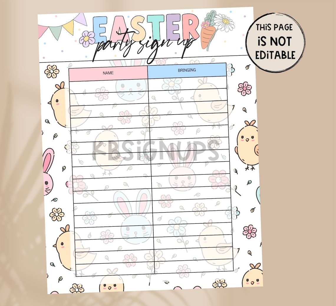Easter PARTY POTLUCK Sign-up Sheet - Easter Class Party | Volunteer ...