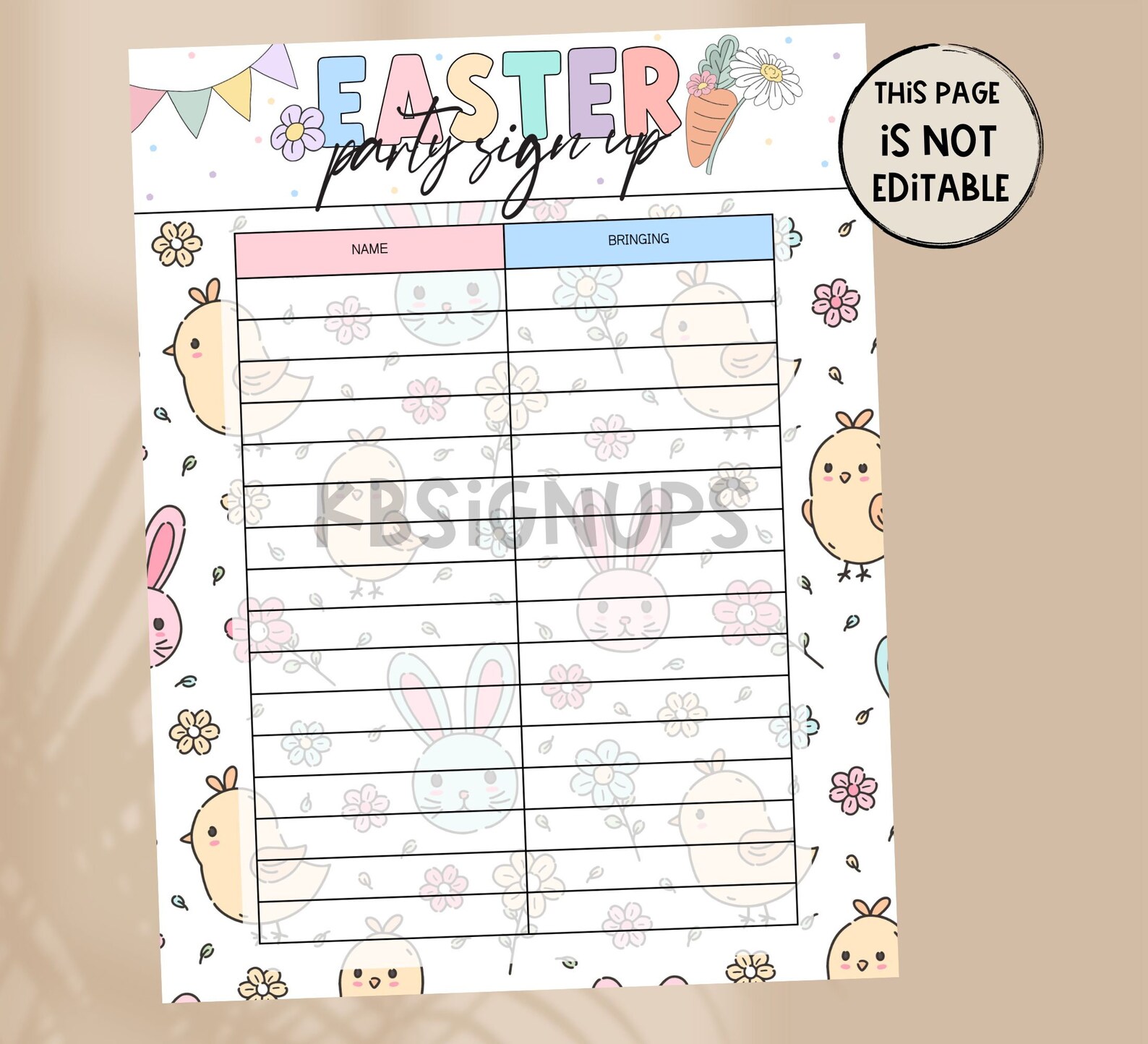 Easter PARTY POTLUCK Sign-up Sheet Easter Class Party Volunteer Sign up ...
