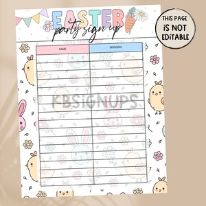 Easter PARTY POTLUCK Sign-up Sheet - Easter Class Party | Volunteer ...