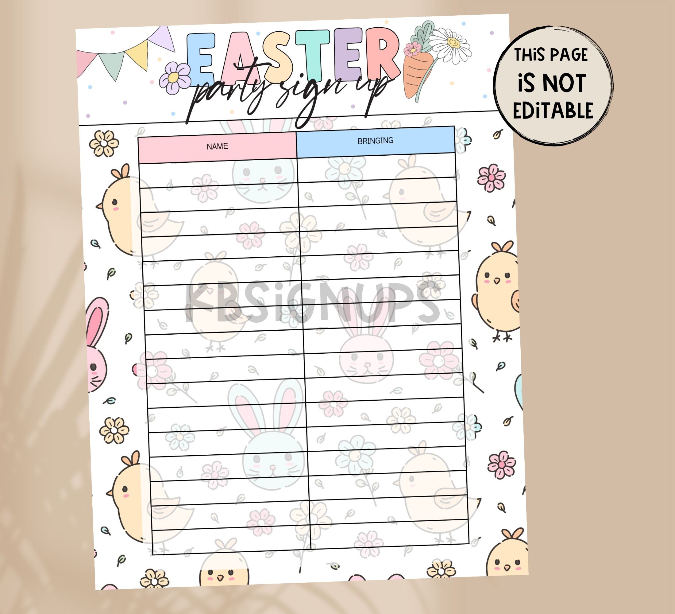 Easter PARTY POTLUCK Sign-up Sheet - Easter Class Party | Volunteer ...