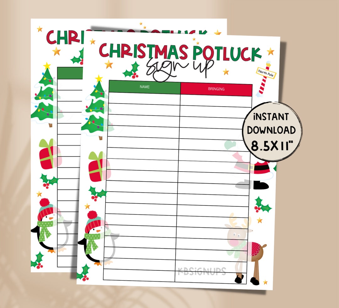 Christmas Party POTLUCK Sign-up Sheet - Christmas Party Sign up ...