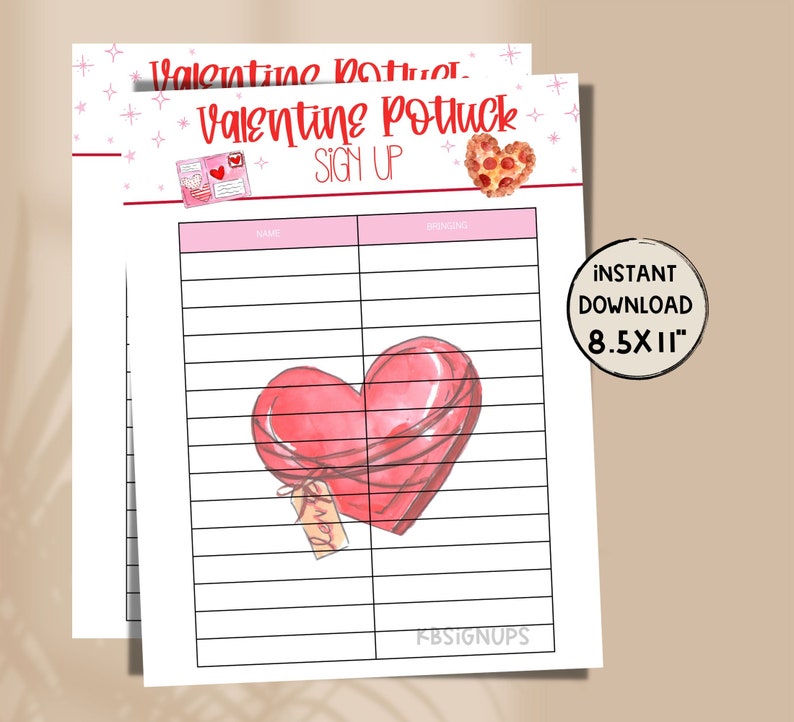 Valentines Day POTLUCK Sign-up Sheet Valentine Class Party Volunteer ...