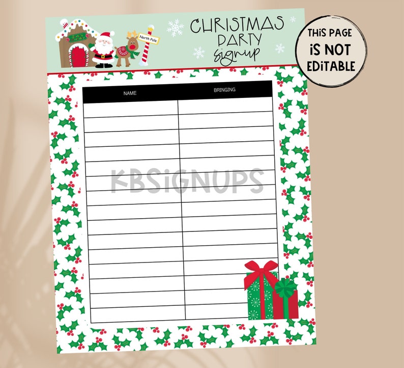 Christmas Party POTLUCK Sign-up Sheet - Christmas Preschool Class Party ...