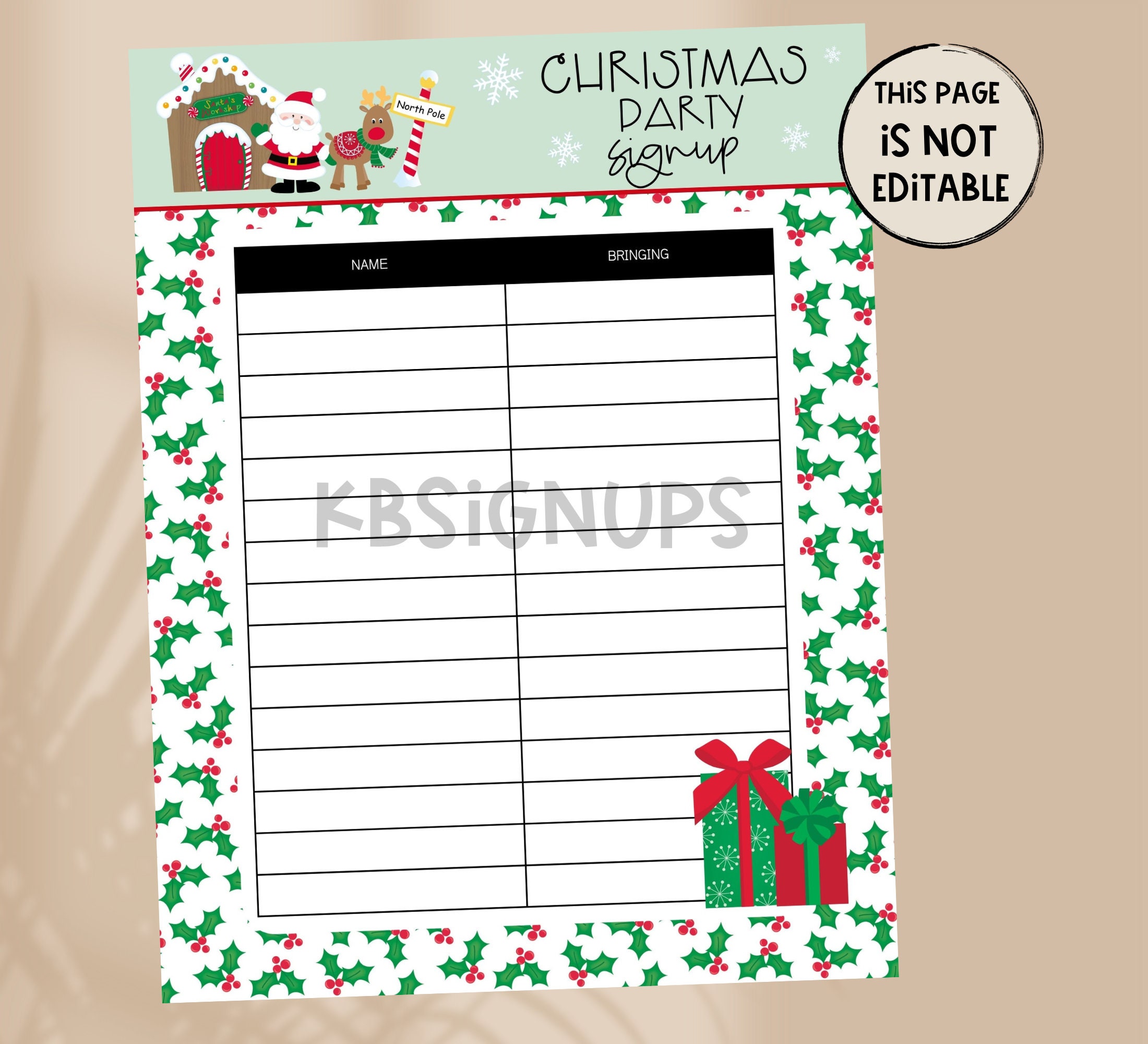 Christmas Party POTLUCK Sign-up Sheet Christmas Preschool Class Party ...