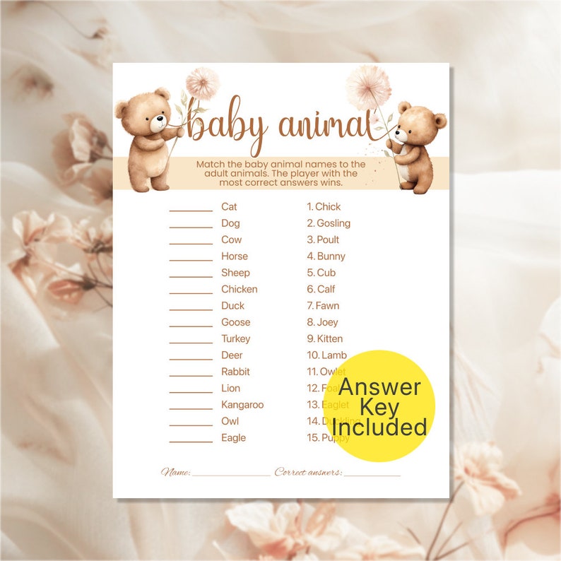 Boho Teddy Bear Baby Shower Game Baby Animal Baby Shower Games ...