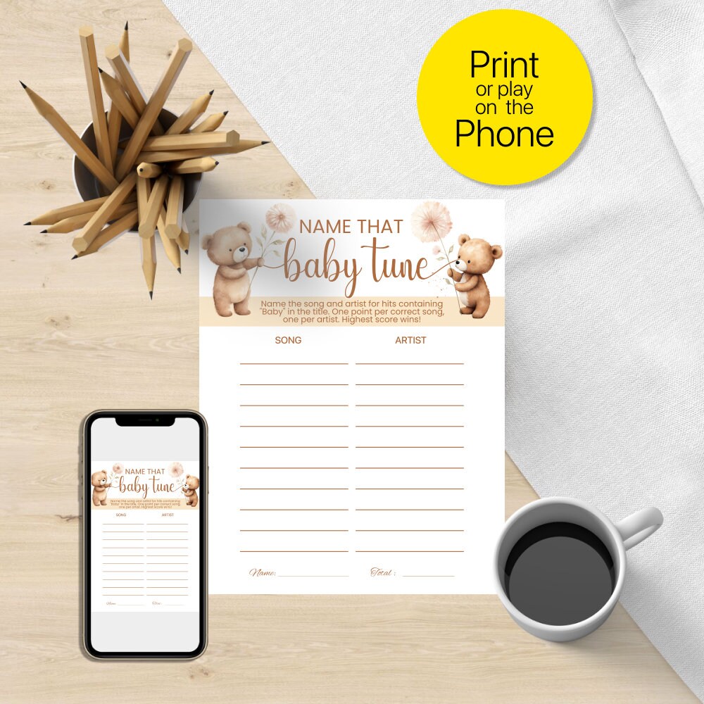 Boho Teddy Bear Baby Shower Game Name That Baby Tune Baby Shower Games ...