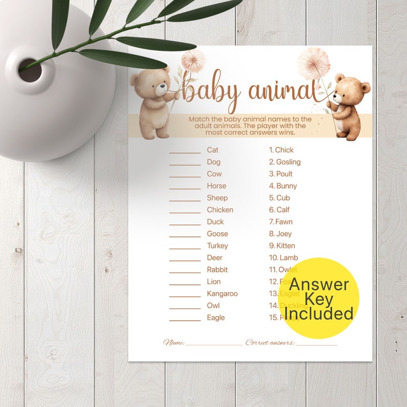 Boho Teddy Bear Baby Shower Game Baby Animal Baby Shower Games ...