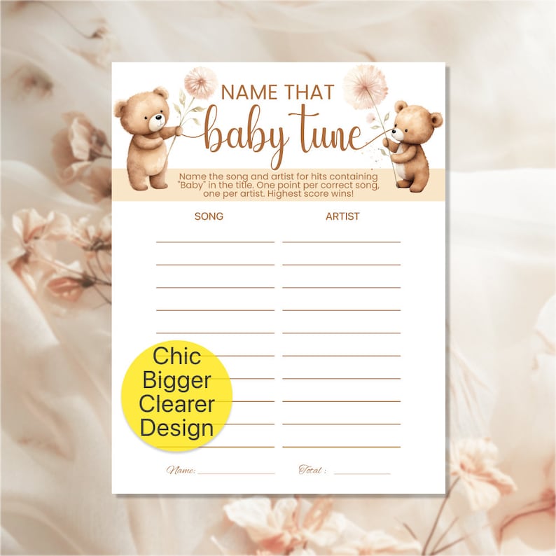 Boho Teddy Bear Baby Shower Game Name That Baby Tune Baby Shower Games ...